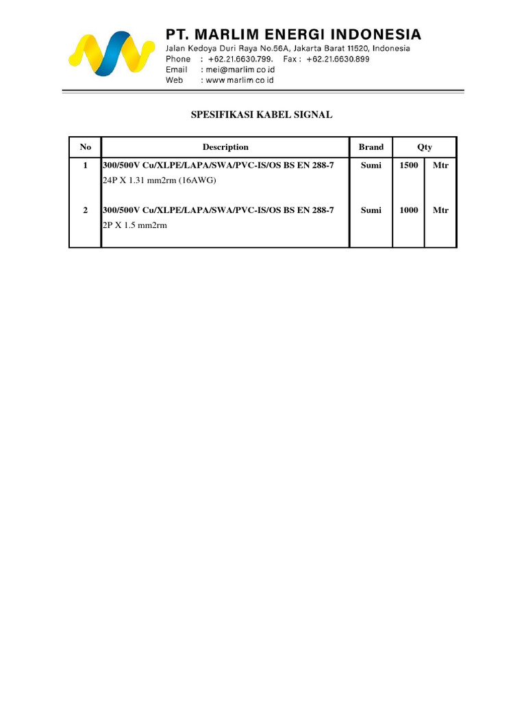 Signal Cable Specifications Guide | PDF