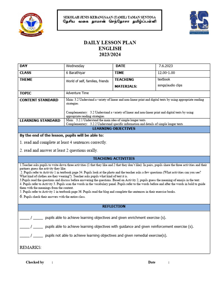DAILY LESSON PLAN (Year 6 14 | PDF | Lesson Plan | Teaching