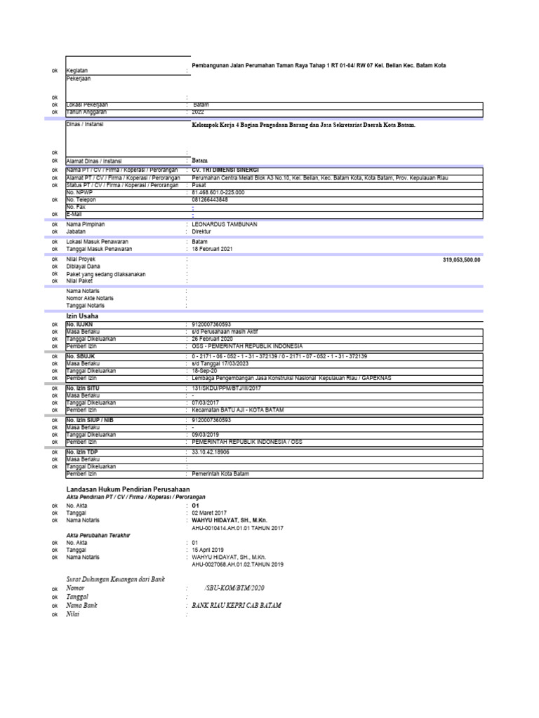 RKK Konstruksi Taman Raya Tahap 3 TDS | PDF