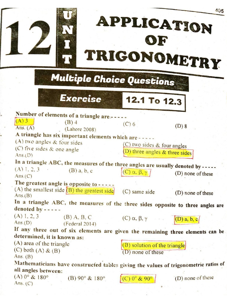 Ch#12 MCQS (Applications of Trigonometry) | PDF