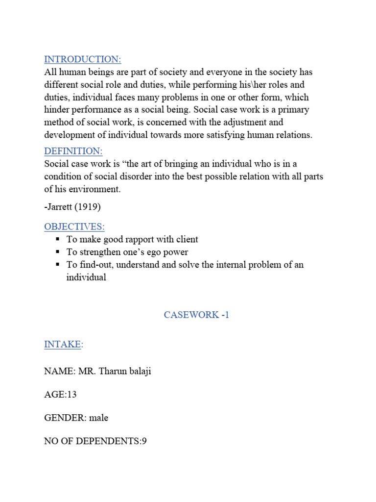 Case Work | PDF | Psychology | Behavioural Sciences