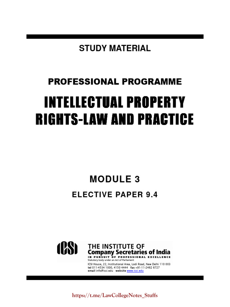 Study Material On Intellectual Property by Icsi | PDF | Business