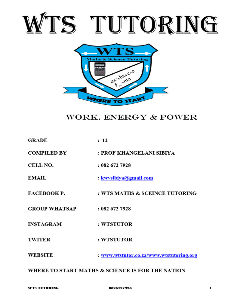 Grade 12 Work, Energy & Power Notes | PDF | Force | Power (Physics)