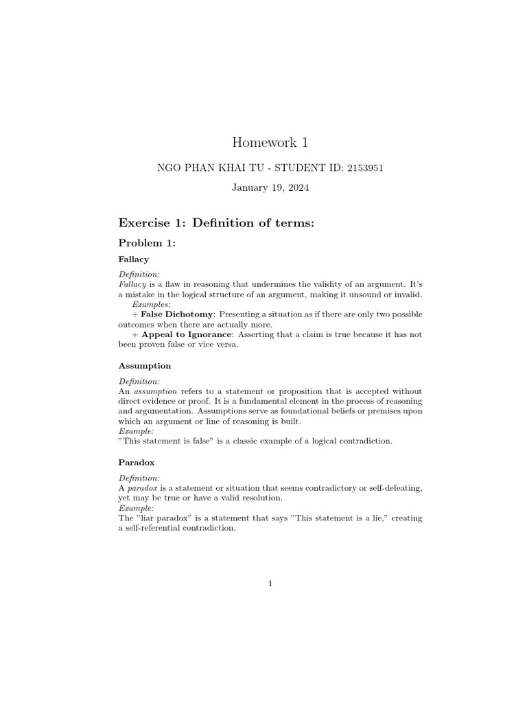 Homework 1 | PDF | Argument | Logical Consequence