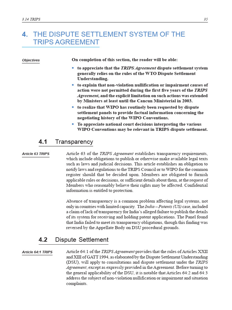Dispute Resolution in TRIPS | PDF | Trips Agreement | International Law