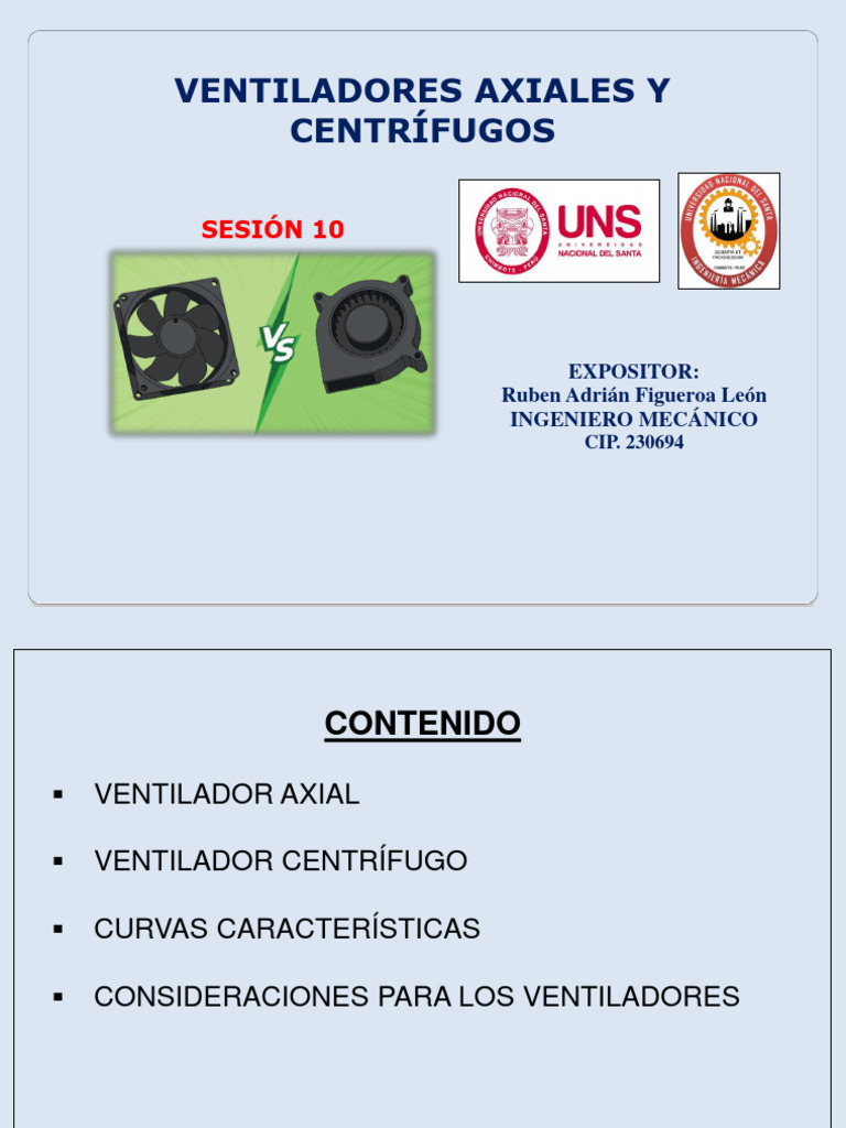 Sesión 10 - Ventiladores Axiales y Centrífugos | PDF | Ingeniería mecánica