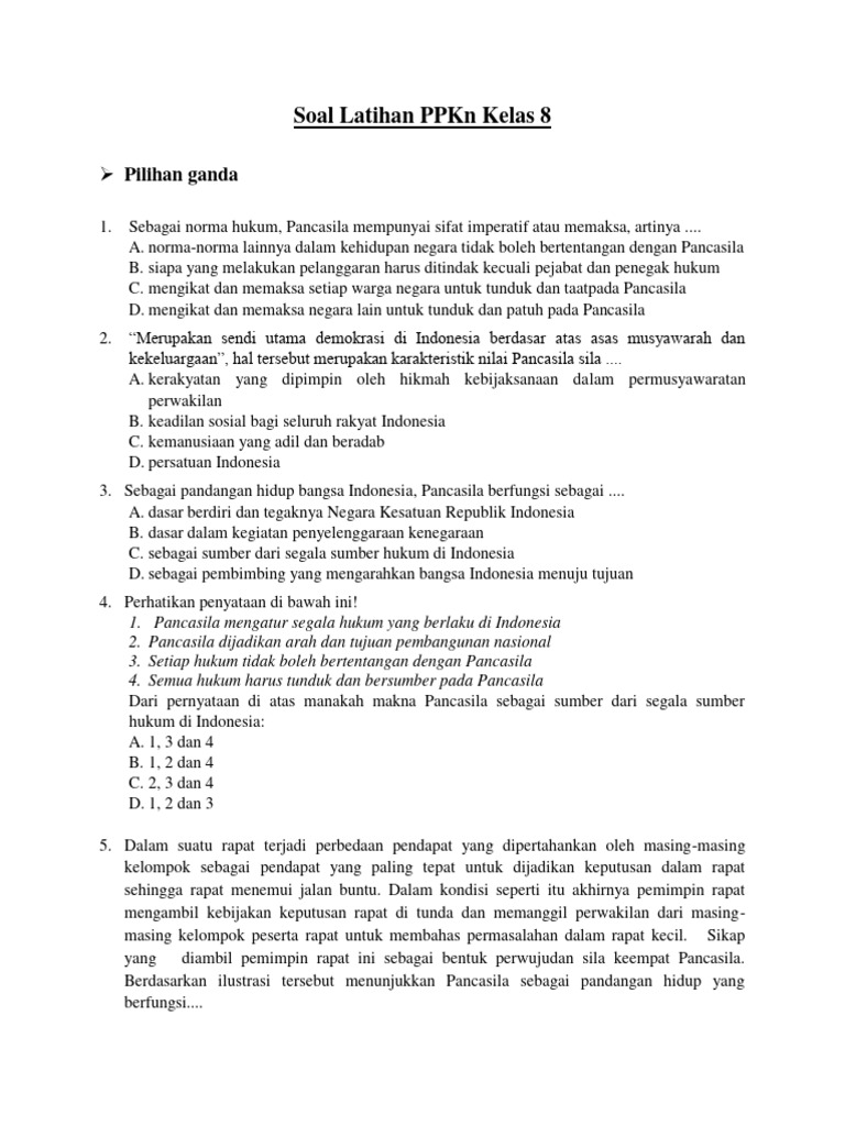 Soal Latihan PPKN Kelas 8 Sem 1 | PDF