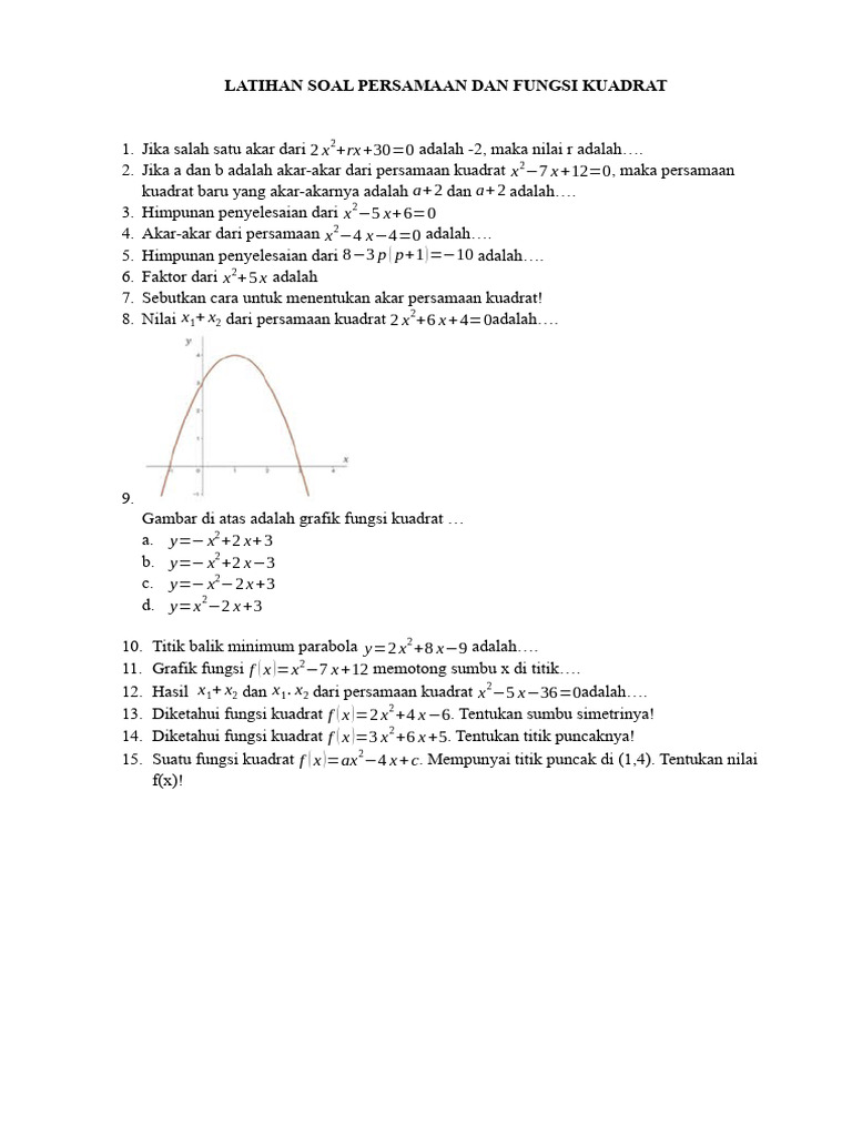 Latihan Soal Persamaan Dan Fungsi Kuadrat | PDF