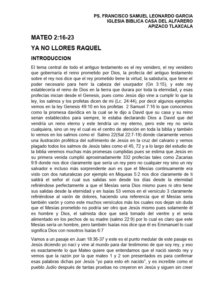 Mateo 2. 16-18 | PDF | Rachel | Jesús