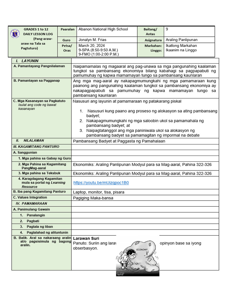 DLL Pambansang Badyet at Paggasta NG Pamahalaan | PDF