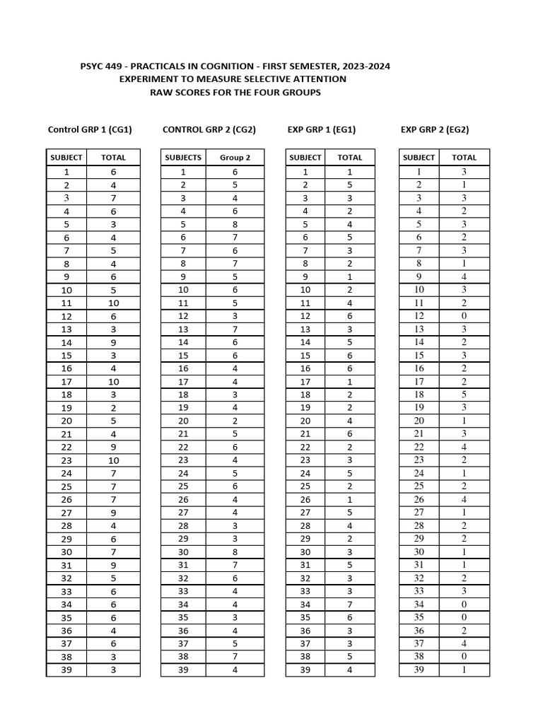 Performance Scores Summary | PDF | Cognitive Neuroscience | Neuropsychology