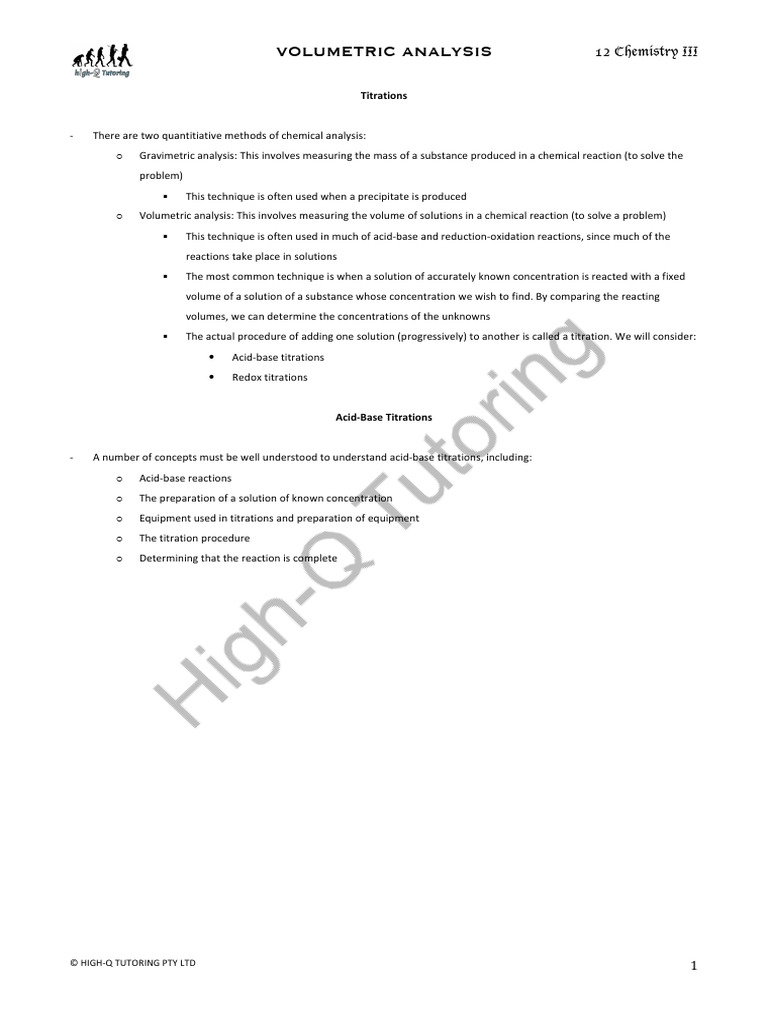 03 Volumetric Analysis | PDF | Chemistry | Titration