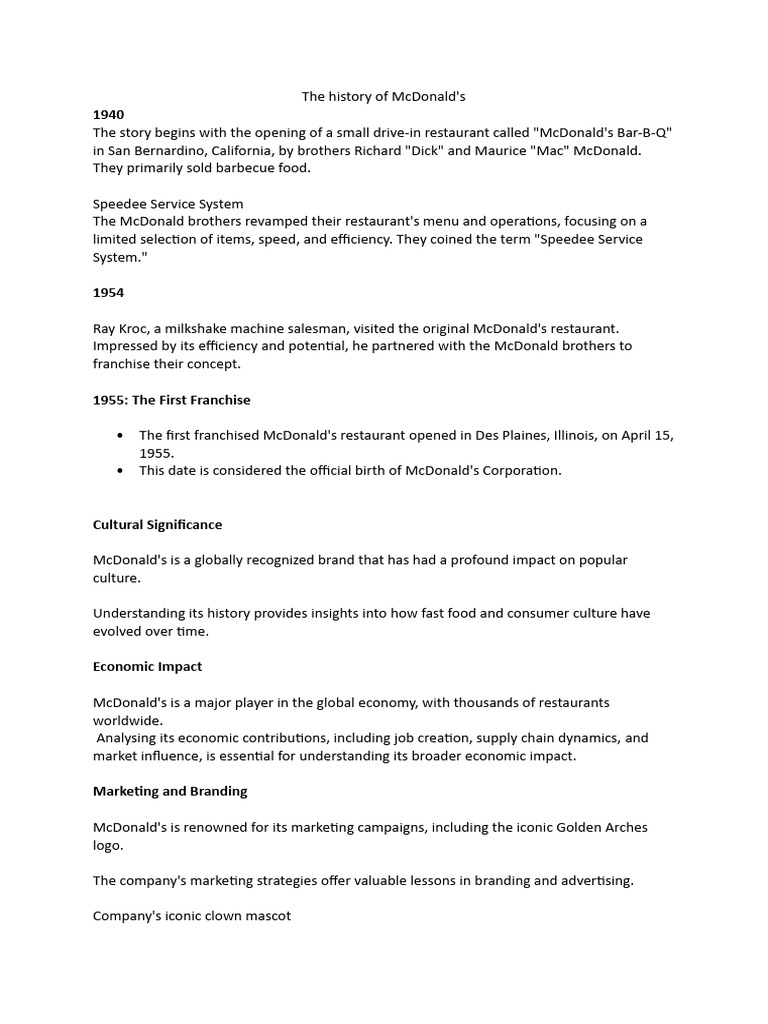 The History of McDonald | PDF | Mc Donald's | Corporate Social ...