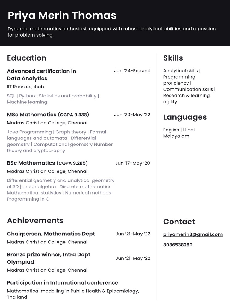 Resume - Priya Merin | PDF