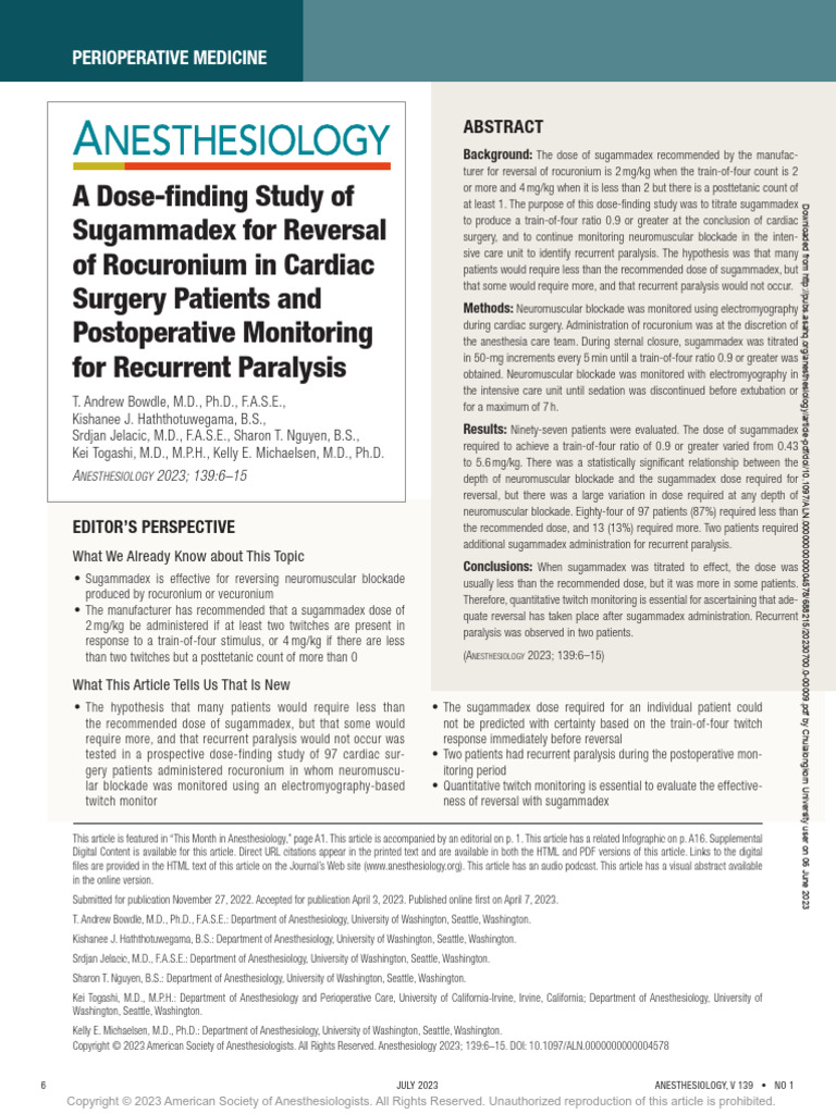 A Dose-Finding Study of Sugammadex For Reversal of Rocuronium in ...