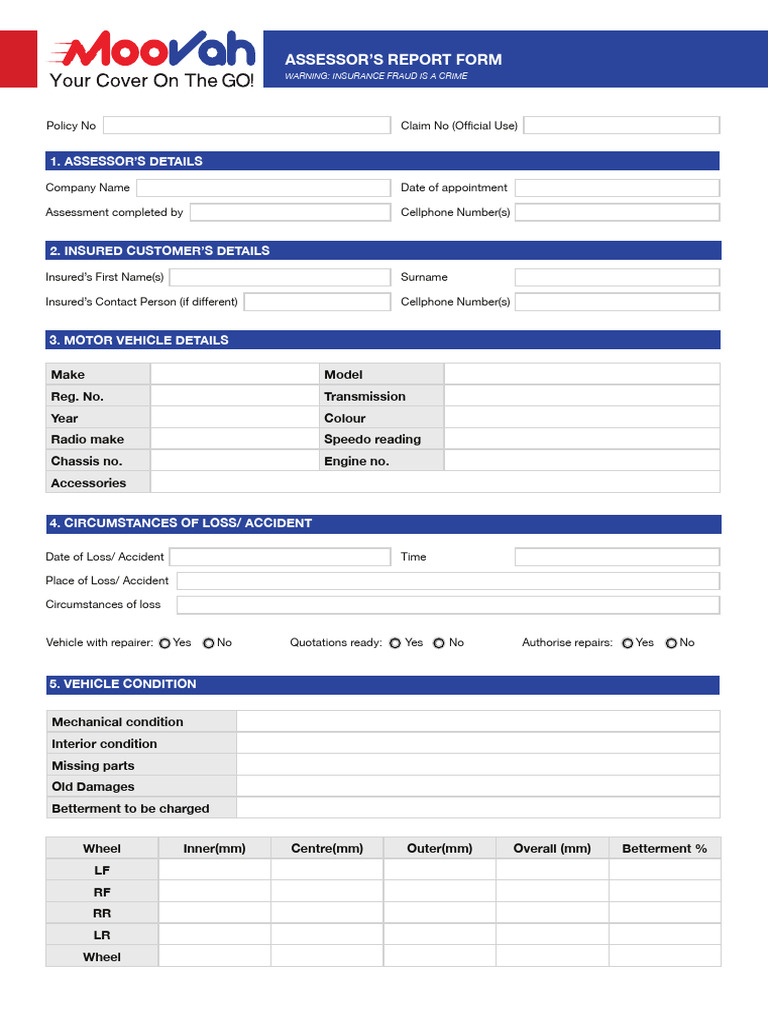 Assessor's Report Template for Vehicle Claims | PDF | Vehicles | Car ...