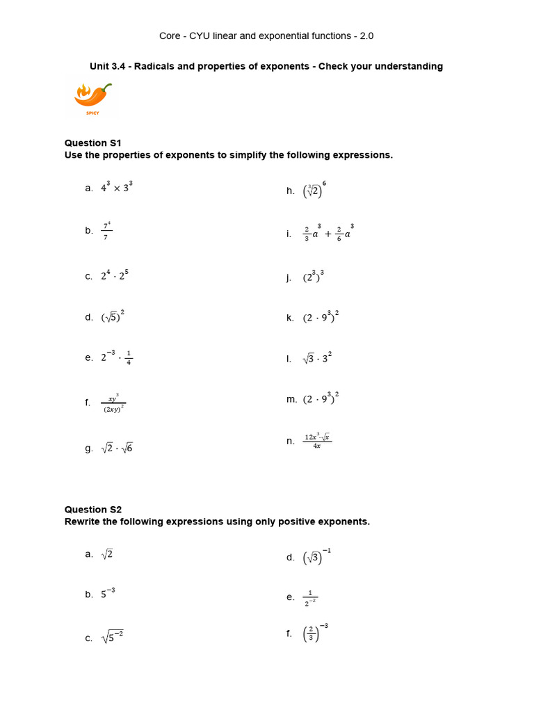 CYU Unit 3.4 (Core) - Linear and Exponential Functions - Including ...