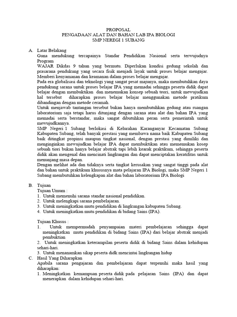 Proposal Pengajuan Alat Dan Bahan Lab | PDF