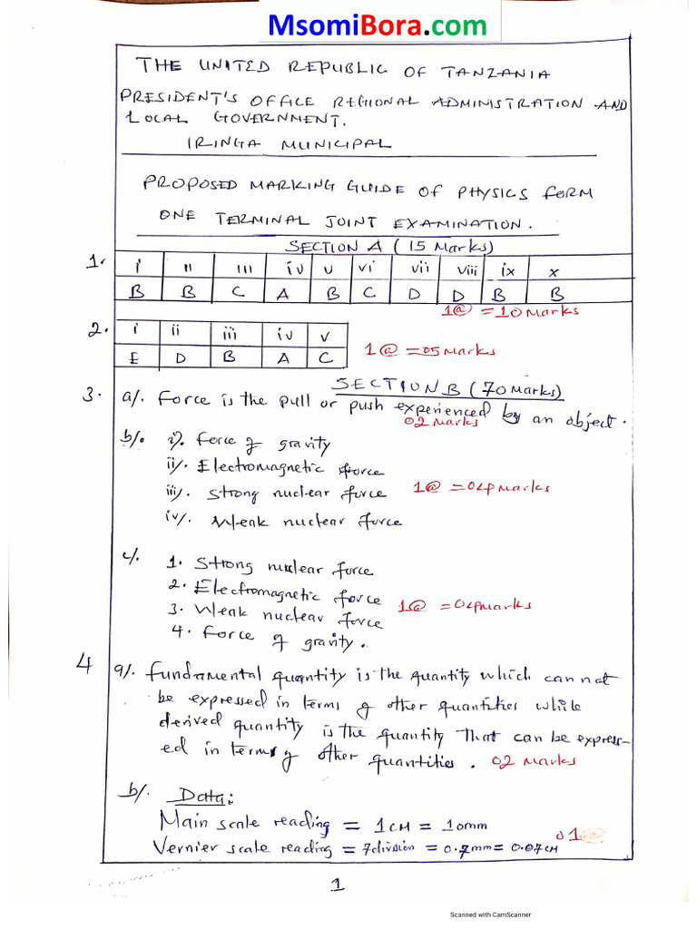 Physics f1 Marking Scheme | PDF