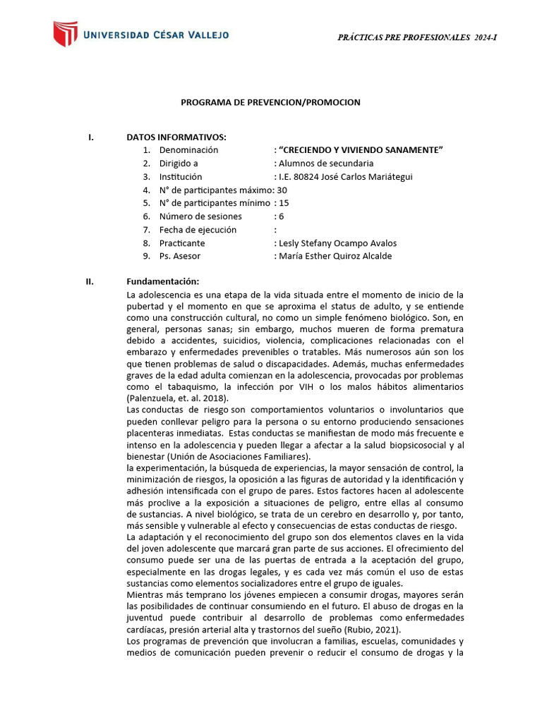 Programa de Prevencion Promocion Secundaria 2 | PDF | La dependencia de sustancias | Cáncer