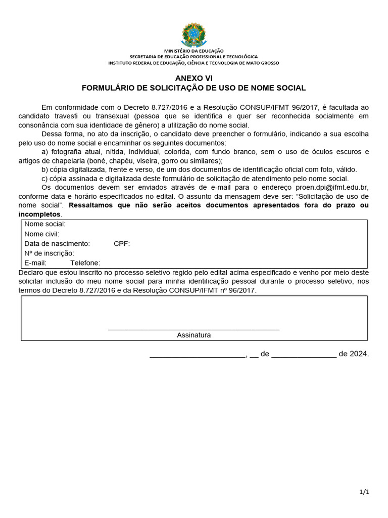 Anexo VI Nome Social | PDF