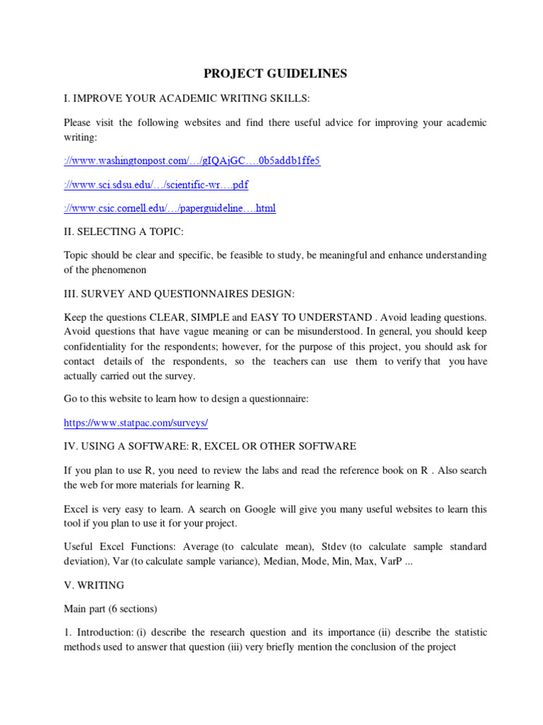Project Guidelines | PDF | Sampling (Statistics) | Statistical ...