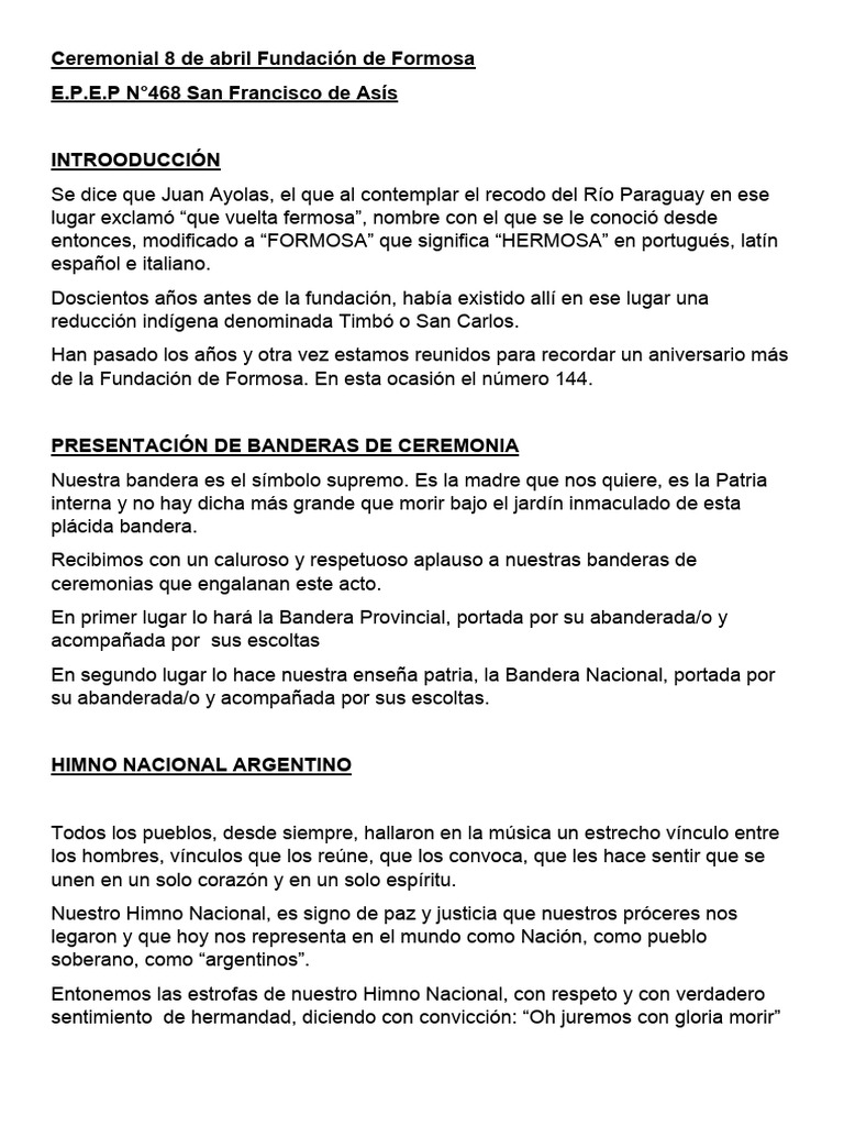 Ceremonial 8 de Abril Fundación de Formosa | PDF