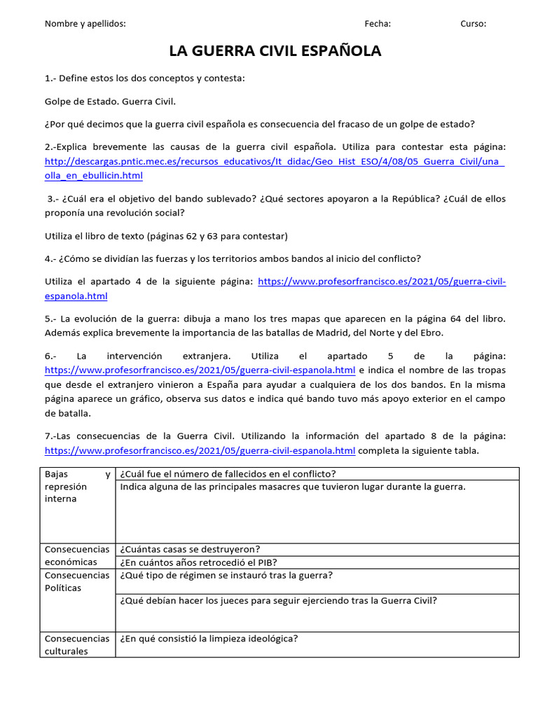 Causas y Consecuencias de la Guerra Civil Española | PDF | guerra civil ...