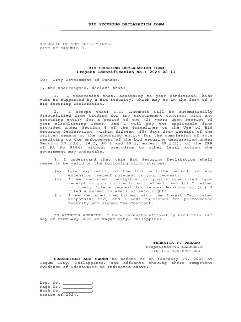 BID-SECURING-DECLARATION (Revised) | PDF