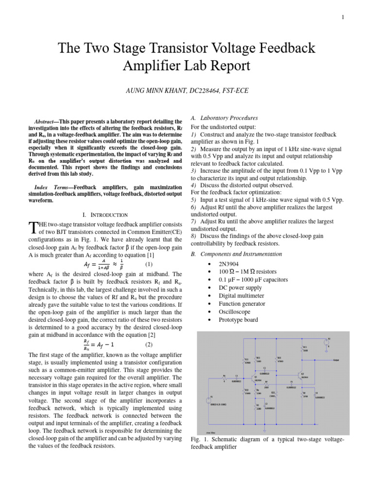 Two Stage Amplifier Lab Report | PDF | Amplifier | Feedback