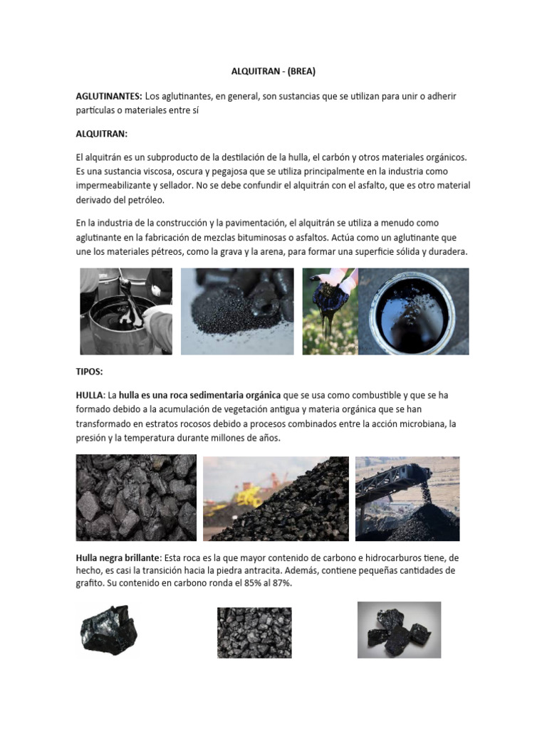Alquitrán: Composición y Aplicaciones | PDF | Destilación | Materiales