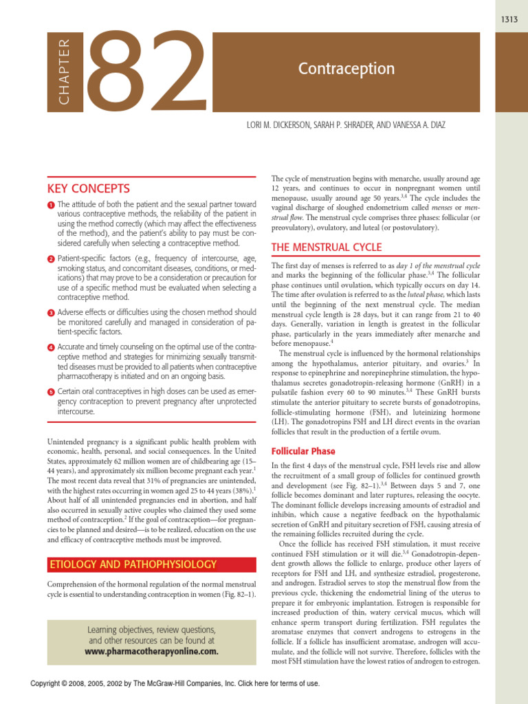 Contraception - DiPiro | PDF | Menstrual Cycle | Luteinizing Hormone