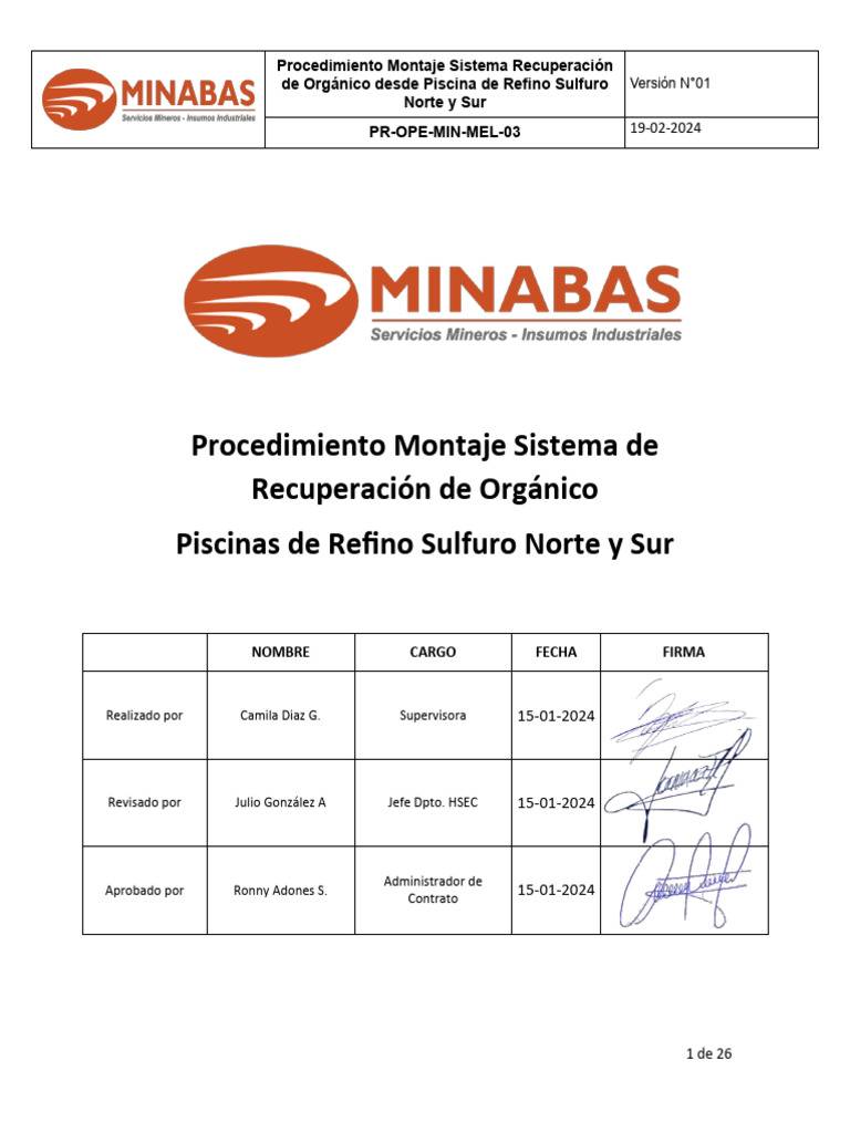 PR-OPE-MIN-MEL Montaje Sistema de Recuperación MEL | PDF | Seguridad y salud ocupacional ...