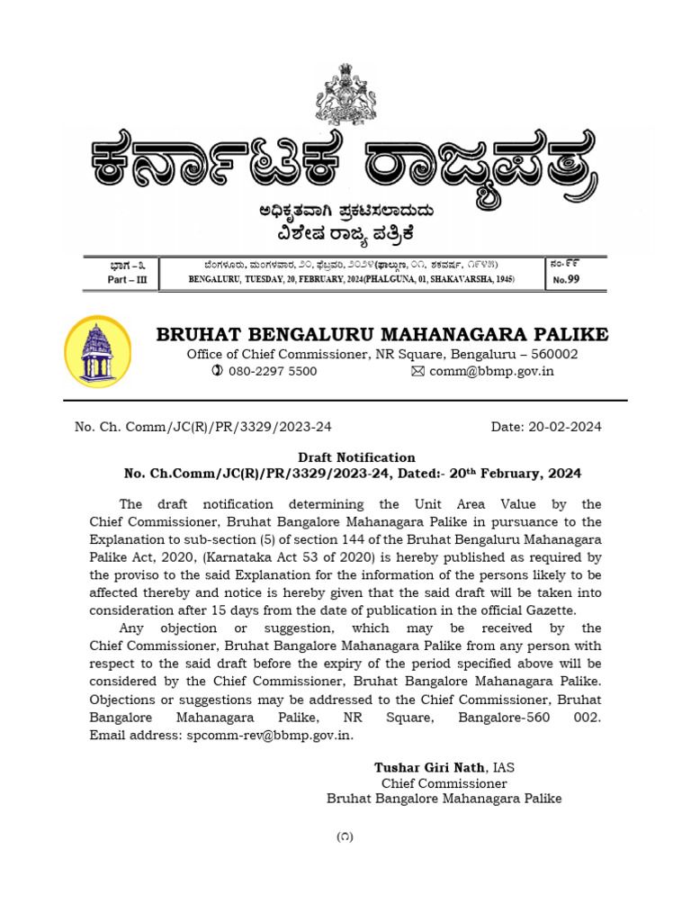 BBMP Tax Revision Draft Notification - 240221 - 180523 | PDF | Property ...