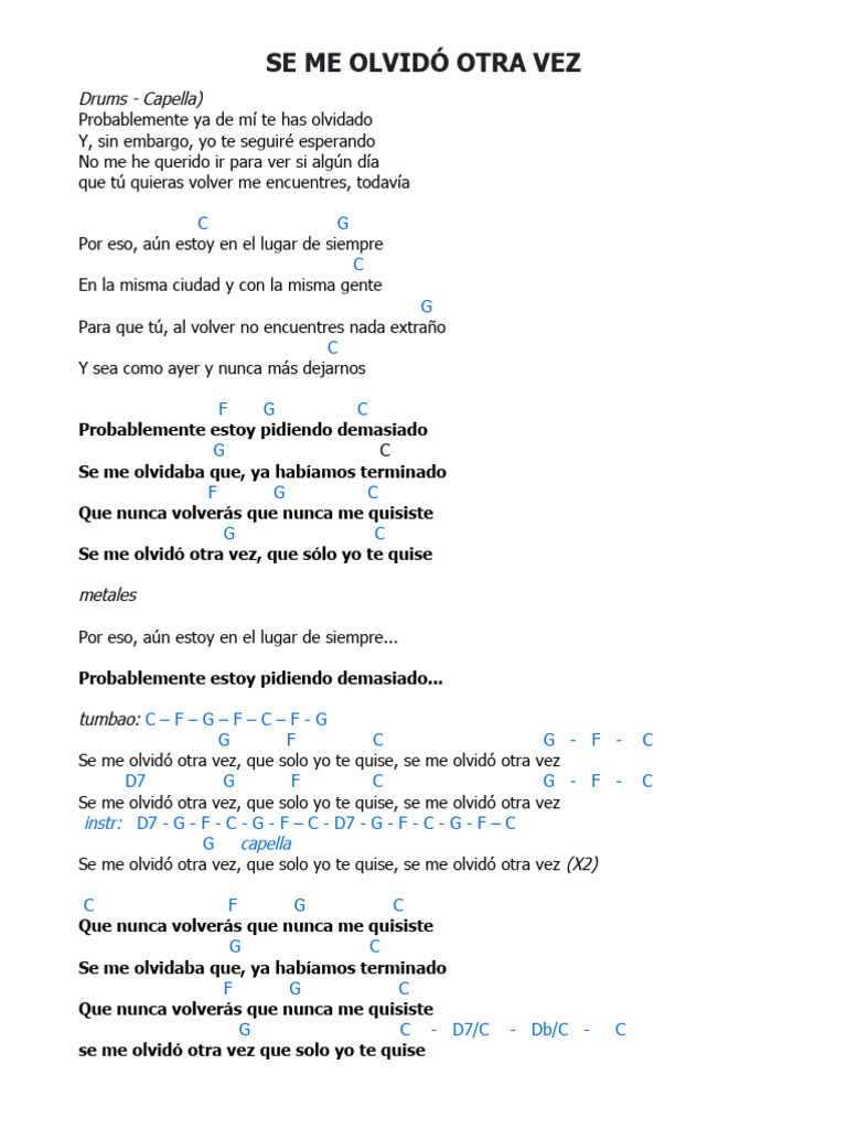 Se Me Olvido Otra Vez Letra y Acordes | PDF