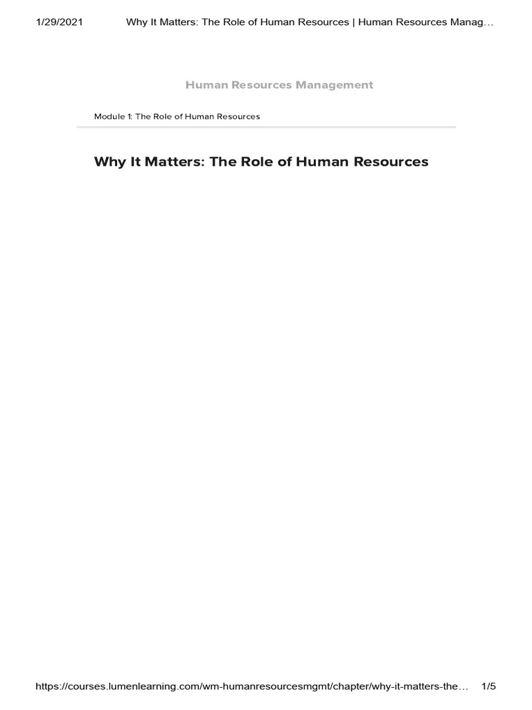 Why It Matters - The Role of Human Resources - Human Resources Management | PDF | Human Resource ...