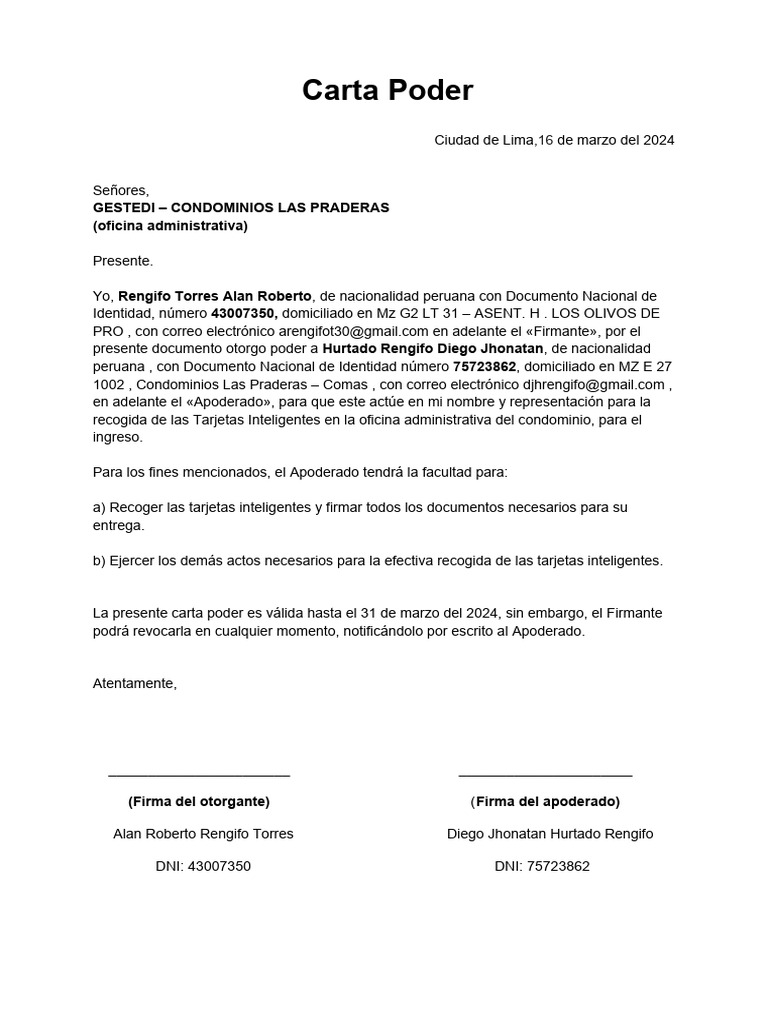 Carta Poder Condominio | PDF