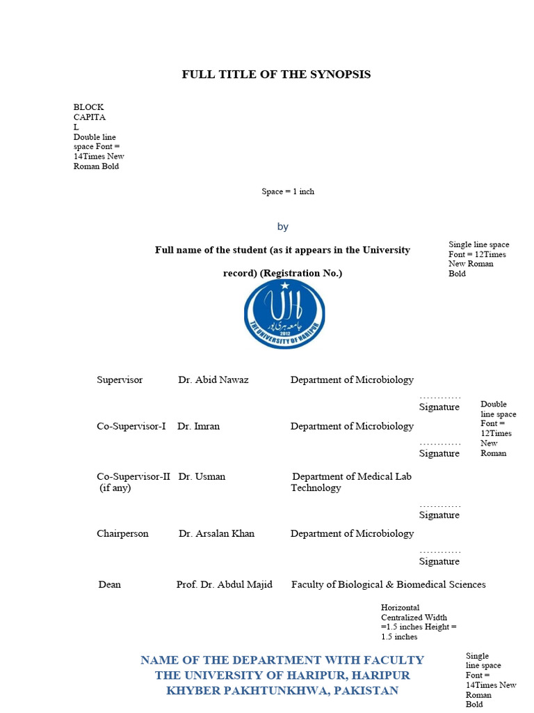Synopsis Format | PDF | Master Of Science | Doctor Of Philosophy