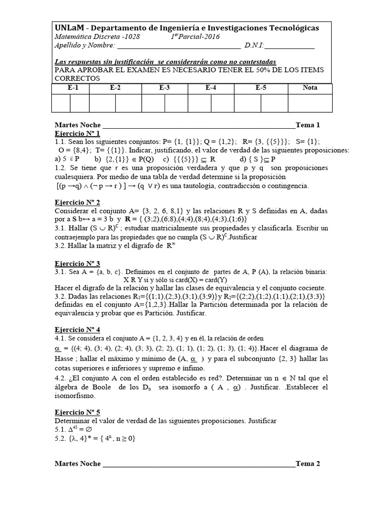 Parcial Discret Unlam Pdf Proposición Matemáticas