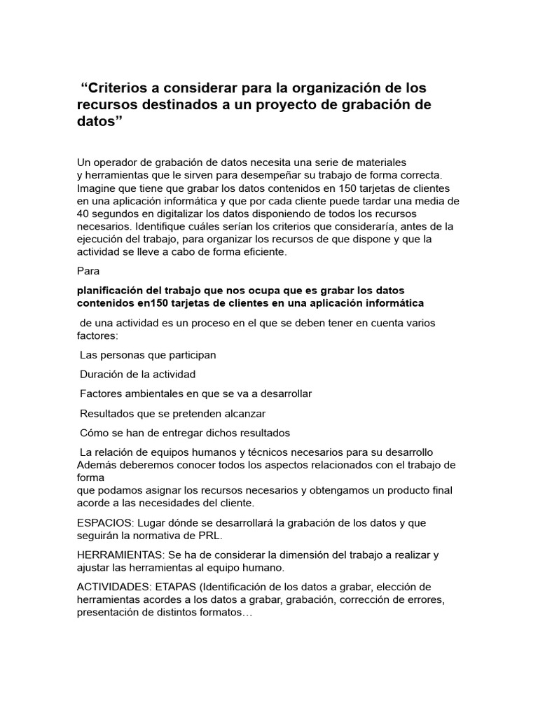 Criterios A Considerar para Grabación de Datos | PDF | Planificación ...