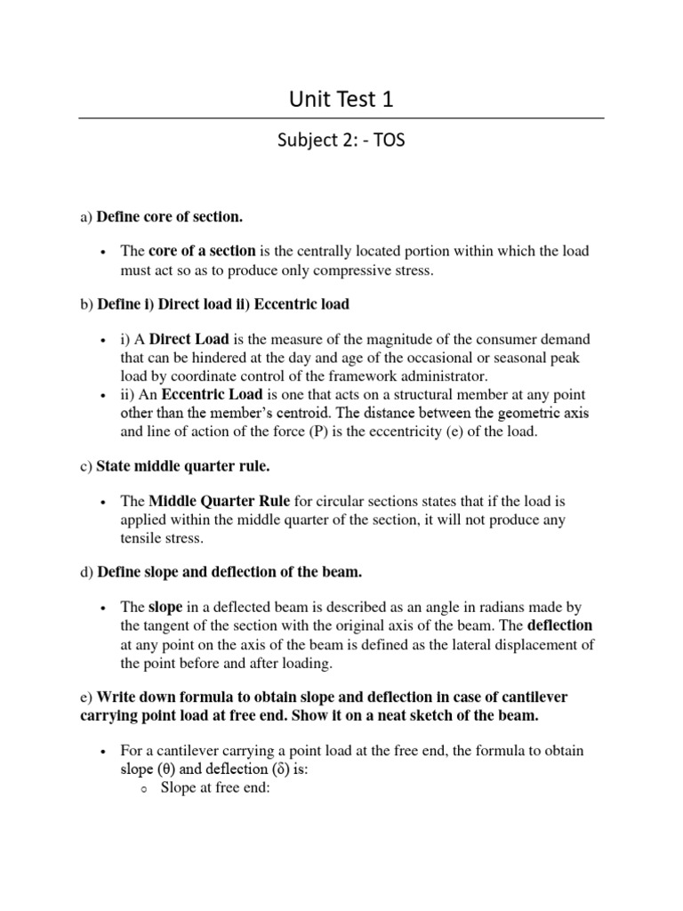 TOS Unit Test 1 Answers | PDF | Beam (Structure) | Slope
