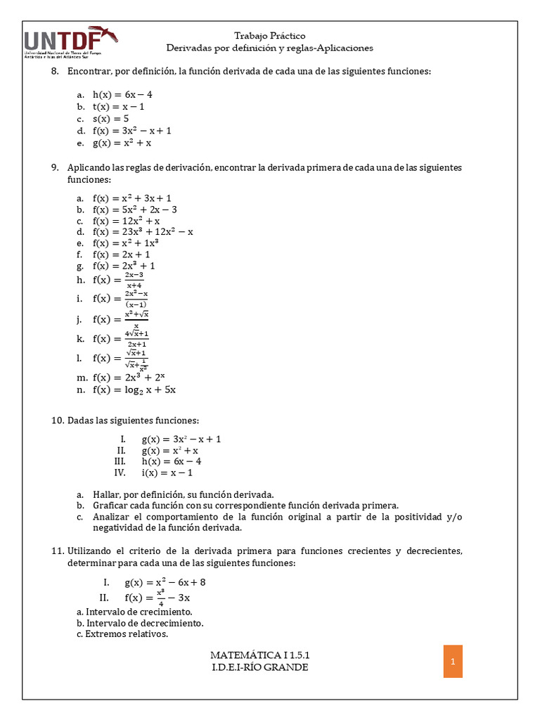 Trabajo Práctico 8-Derivadas Reglas y Aplicaciones | PDF | Análisis matemático