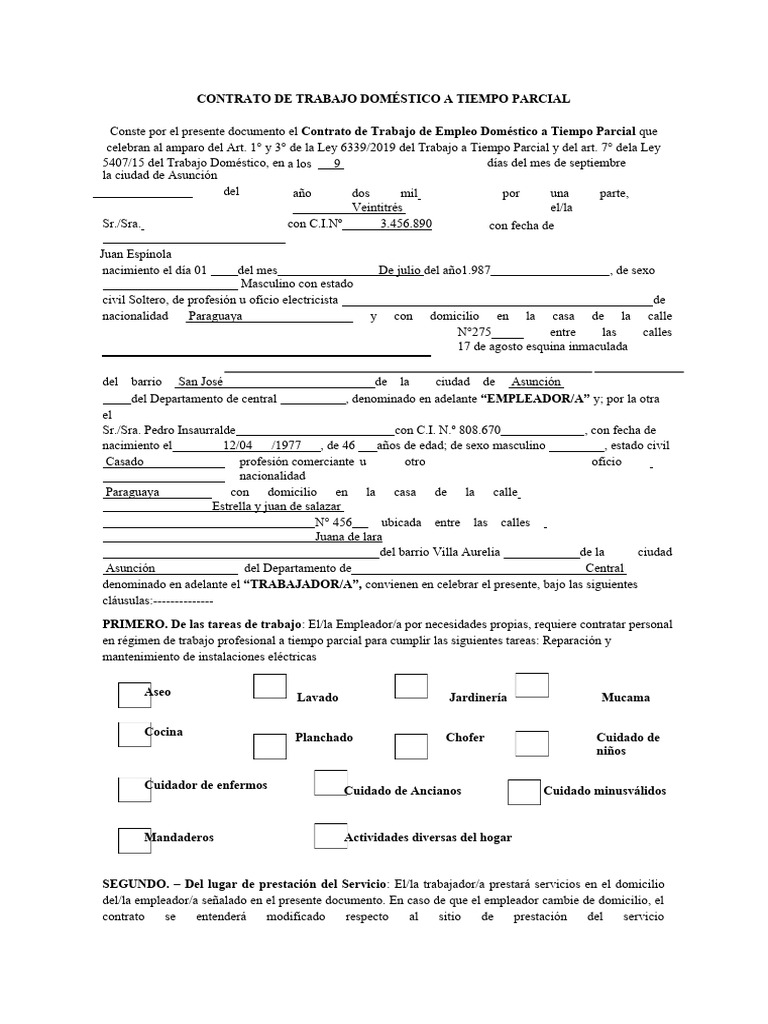 Contrato de Trabajo A Tiempo Parcial | PDF | Derecho laboral | Tiempo ...