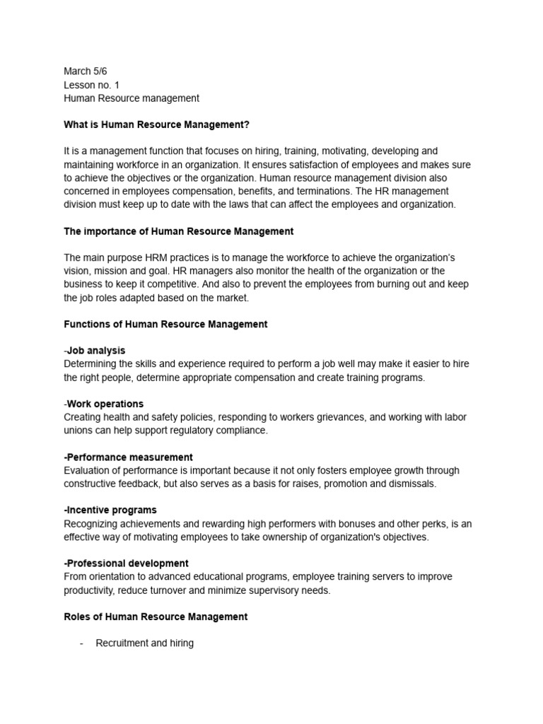 HRM Lesson 1 | PDF