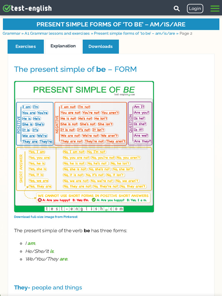 Present Simple Forms of 'To Be' - Am - Is - Are - Page 2 of 4 - Test ...