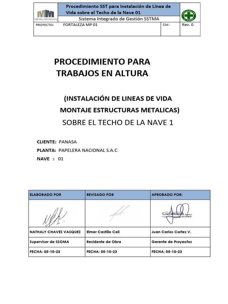 Procedimiento para Trabajos en Altura (Lineas de Vida y Desmontaje de ...