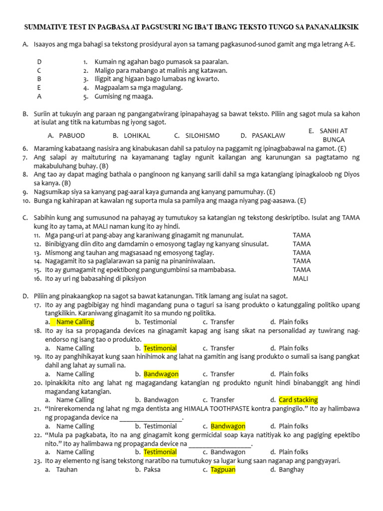 Long Quiz With Answer Key | PDF