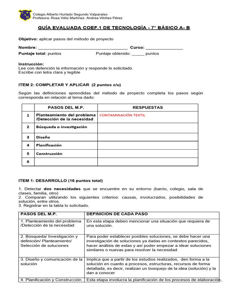 GUIA N°2 EVALUADA C.1 Método de Proyecto | PDF