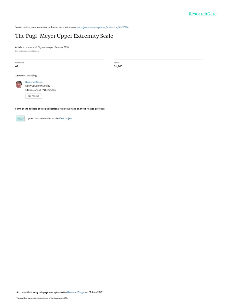 The Fugl-Meyer Upper Extremity Scale | PDF