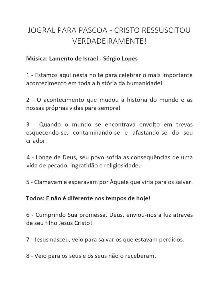 Jogral para Pascoa - Cristo Ressuscitou Verdadeiramente | PDF ...
